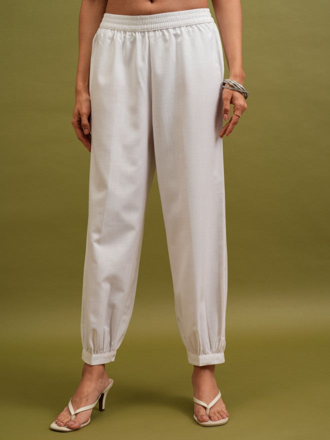 Women White Solid Regular Fit Casual Trousers – Anokhi.mu